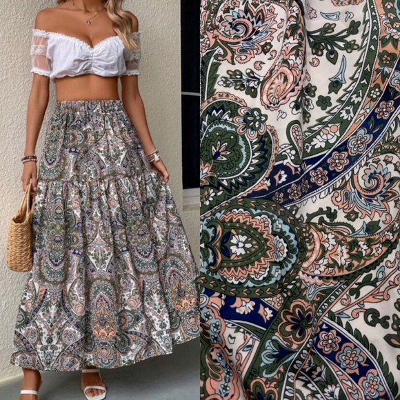 Skirts | Boho Paisley Print Ruffle Hem Maxi Dress | Poshmark